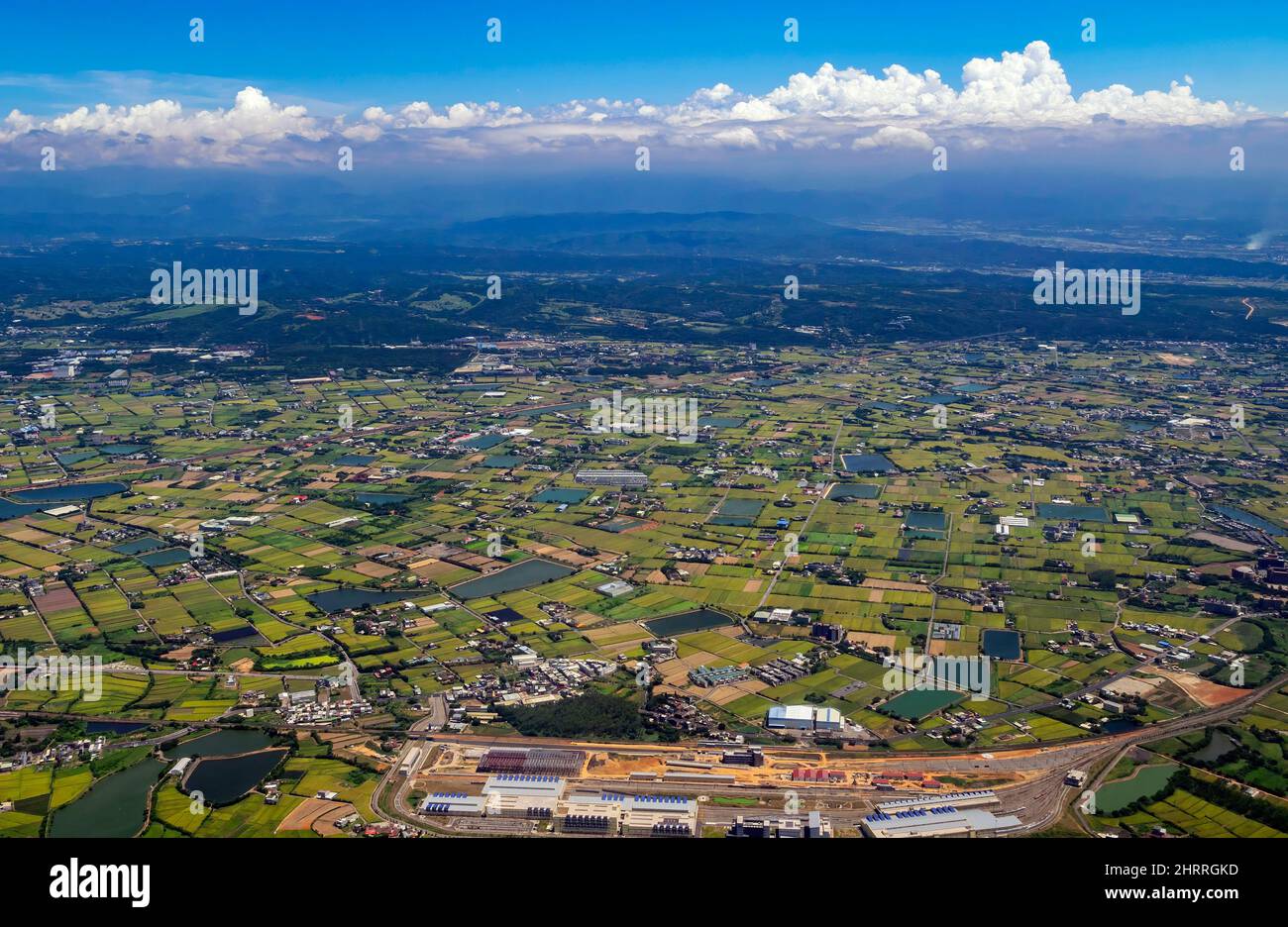 Sunny aerial view of the Yangmei District, Taoyuan City at Taiwan Stock ...