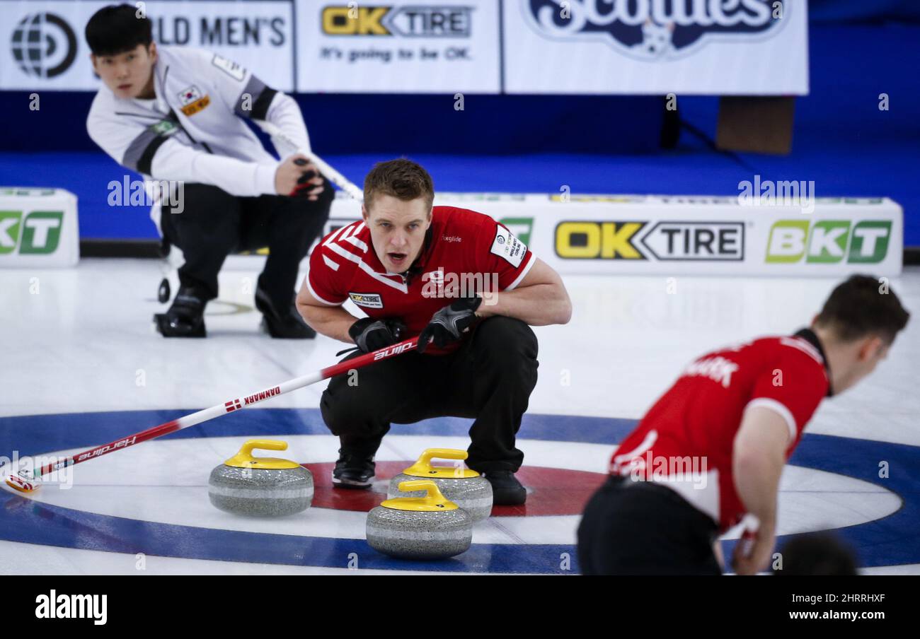Denmark vice-skip Mikkel Krause, right, directs his teammates as South ...