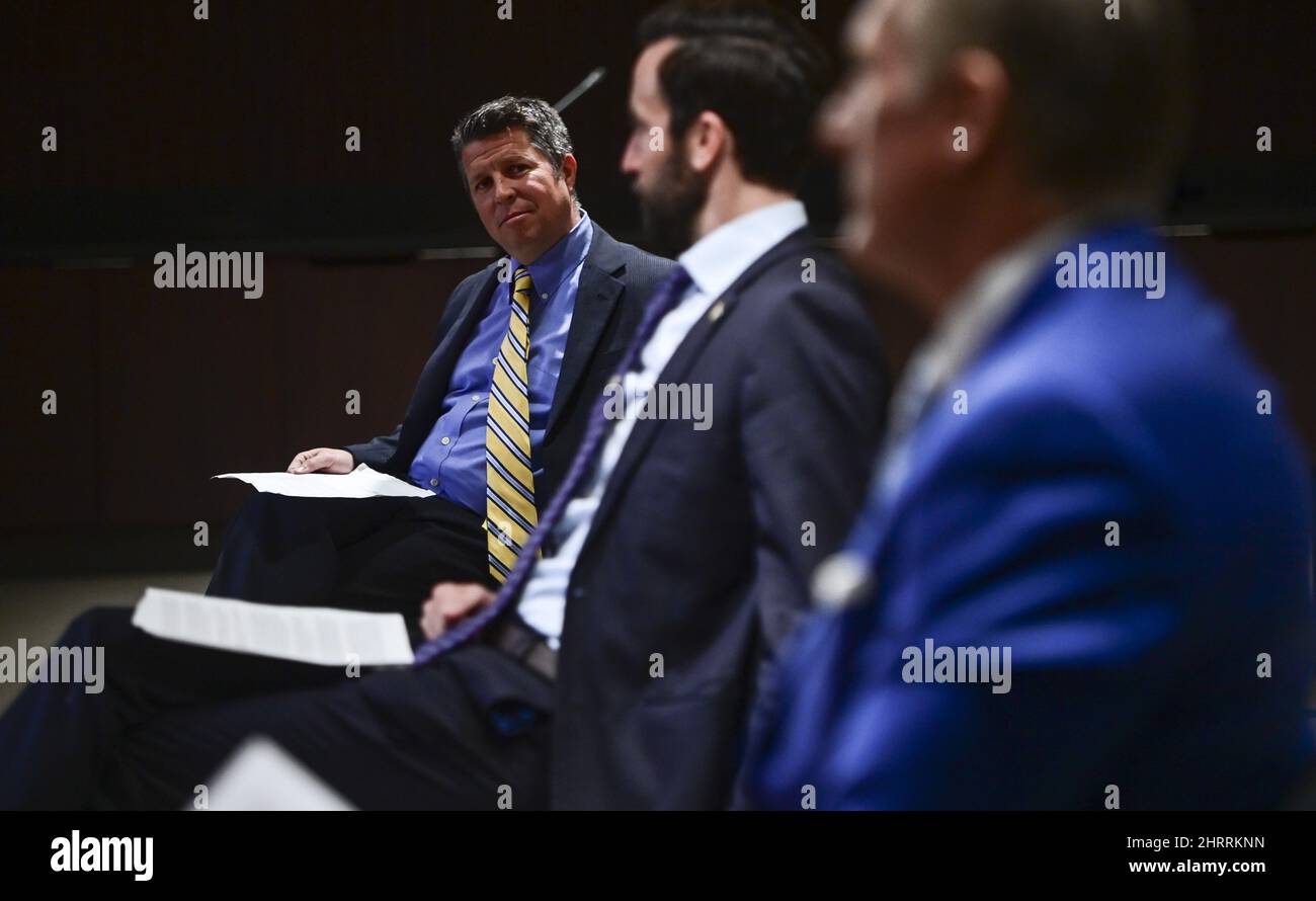 Pastor Michael Thiessen, left to right, Federal MP Derek Sloan ...