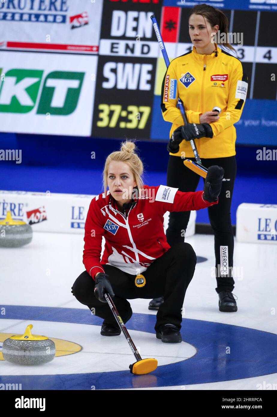 Denmark skip Madeleine Dupont, left, directs her teammates as Sweden ...