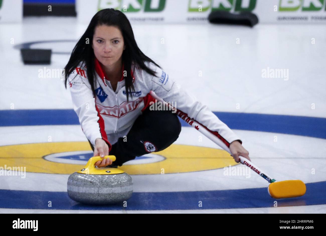 Team Canada skip Kerri Einarson makes a shot against Germany at the ...