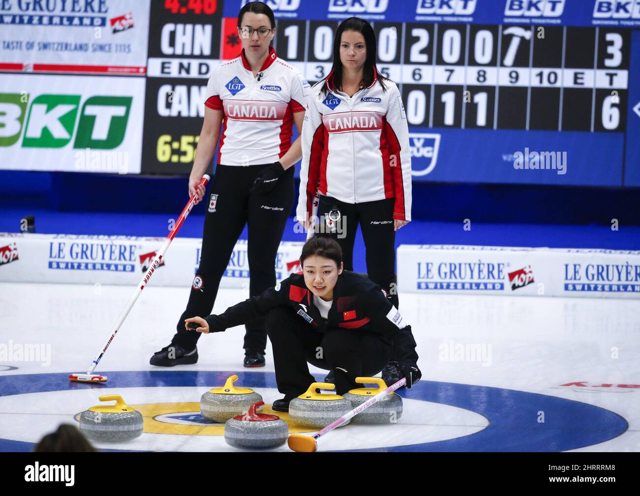 China skip Han Yu, centre, directs her teammates as Team Canada skip ...