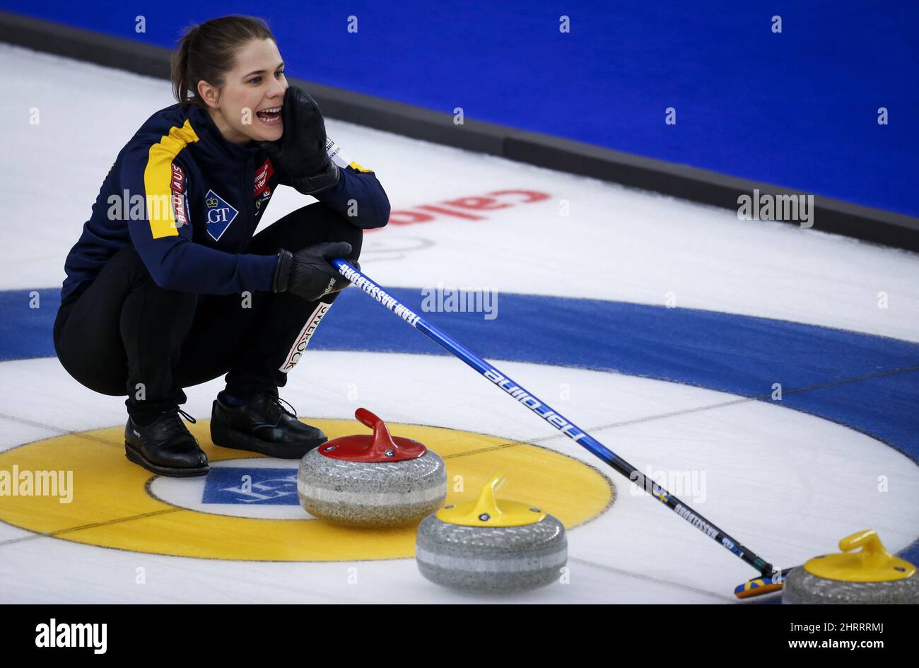 Sweden skip Anna Hasselborg directs her teammates against Italy at the ...