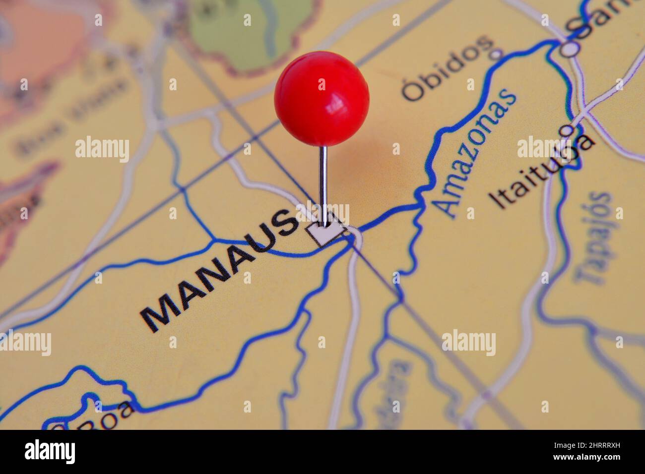 City of Manaus located on map with red pin in Brazil Stock Photo - Alamy