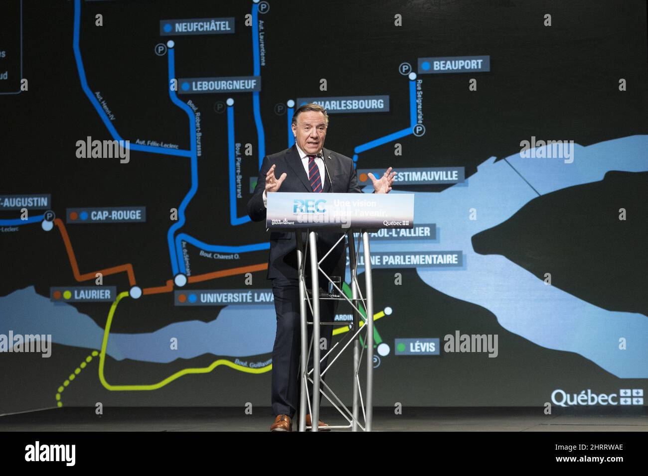 Quebec Premier Francois Legault announces the new public transportation ...