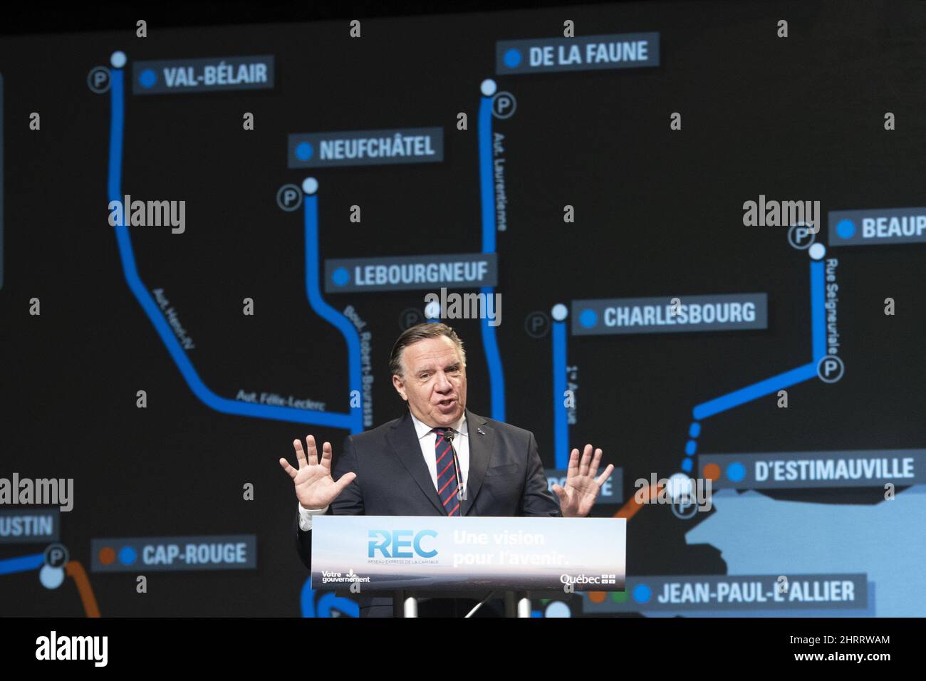 Quebec Premier Francois Legault announces the new public transportation ...