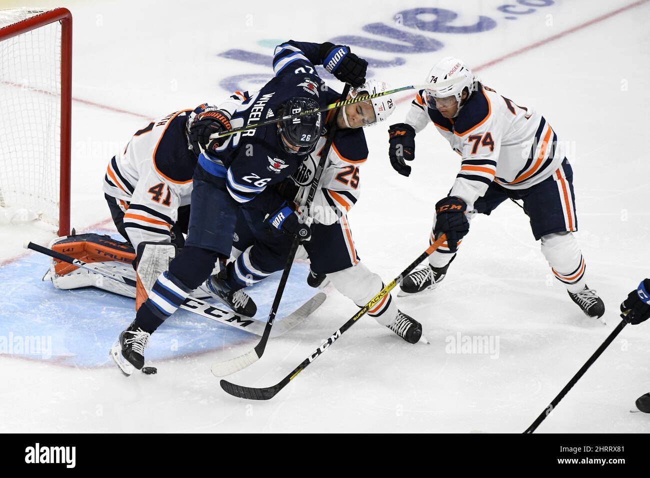 Winnipeg Jets' Blake Wheeler (26) and Edmonton Oilersâ€™ Darnell Nurse ...