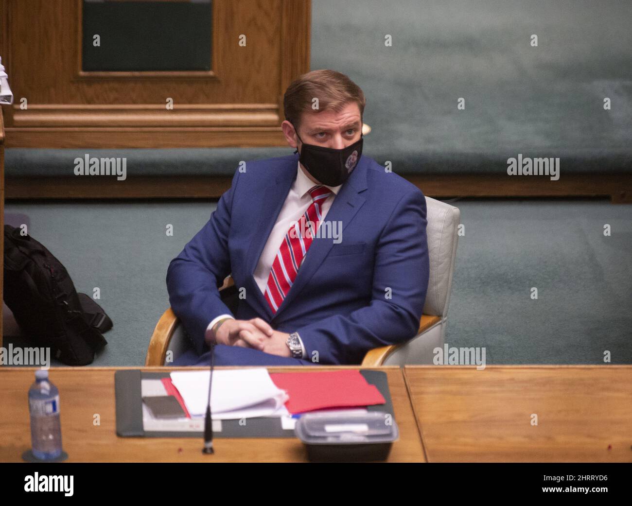 Newfoundland and Labrador Premier Andrew Furey listens to the ...