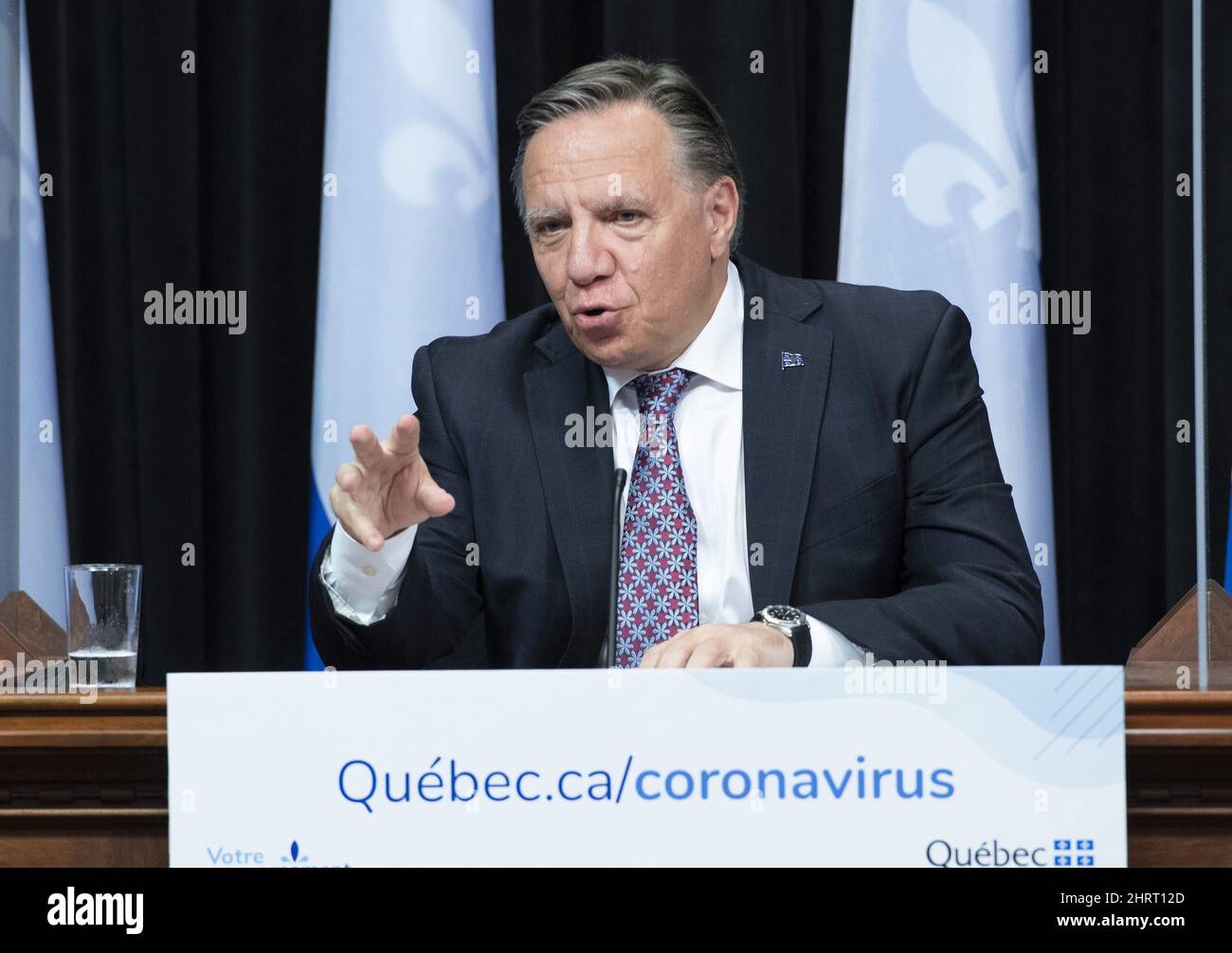 Quebec Premier Francois Legault responds to reporters questions during ...