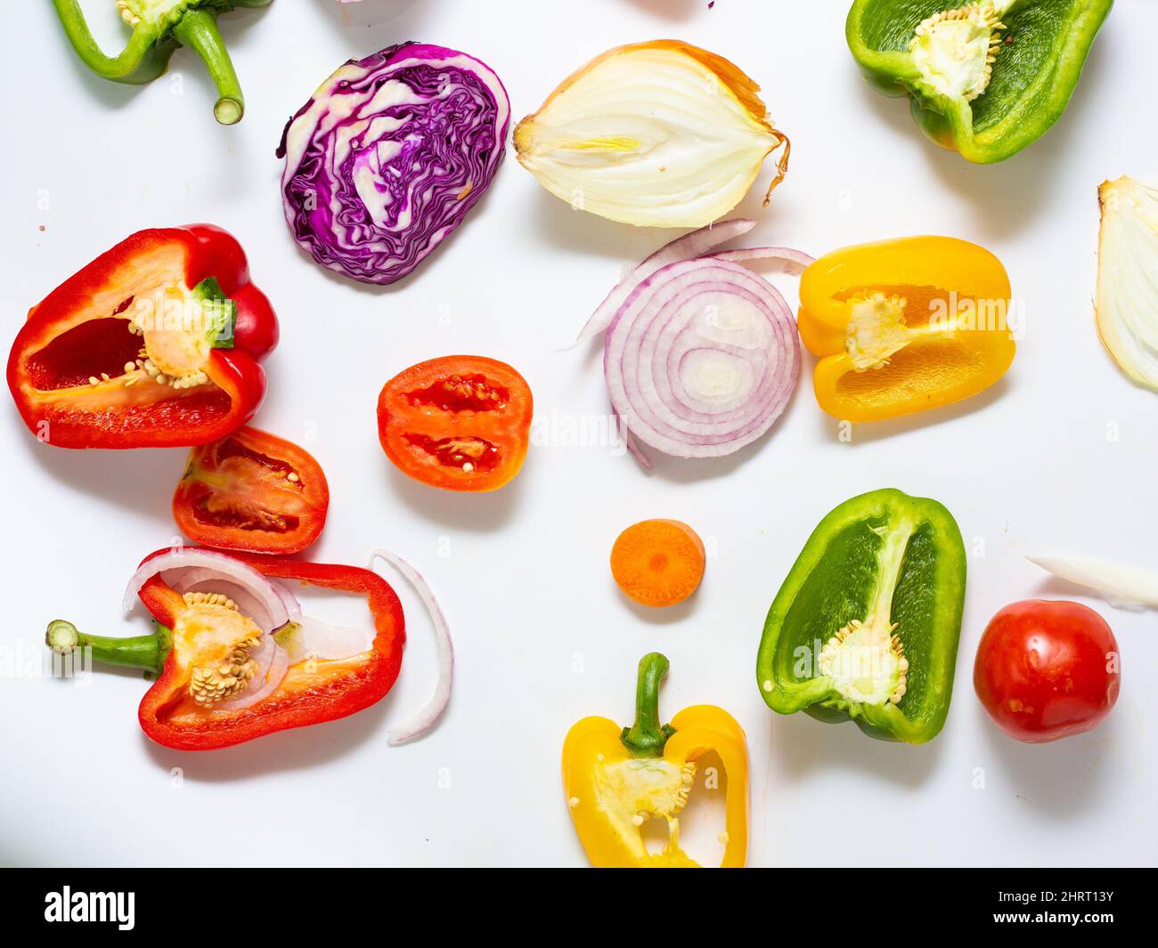 Set of slice mix colorful vegetable on white background, Healthy food ...