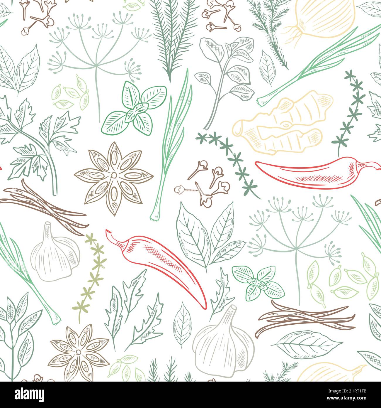 Spices, herbs and greenery seamless pattern Stock Vector Image & Art ...