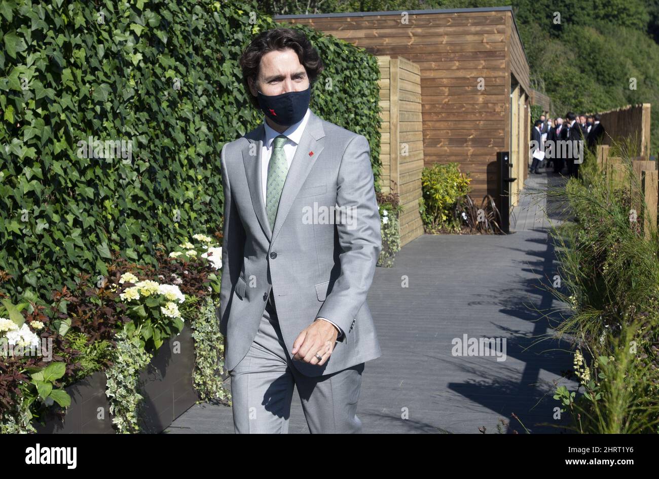 Canadian Prime Minister Justin Trudeau leaves a bilateral meeting at ...