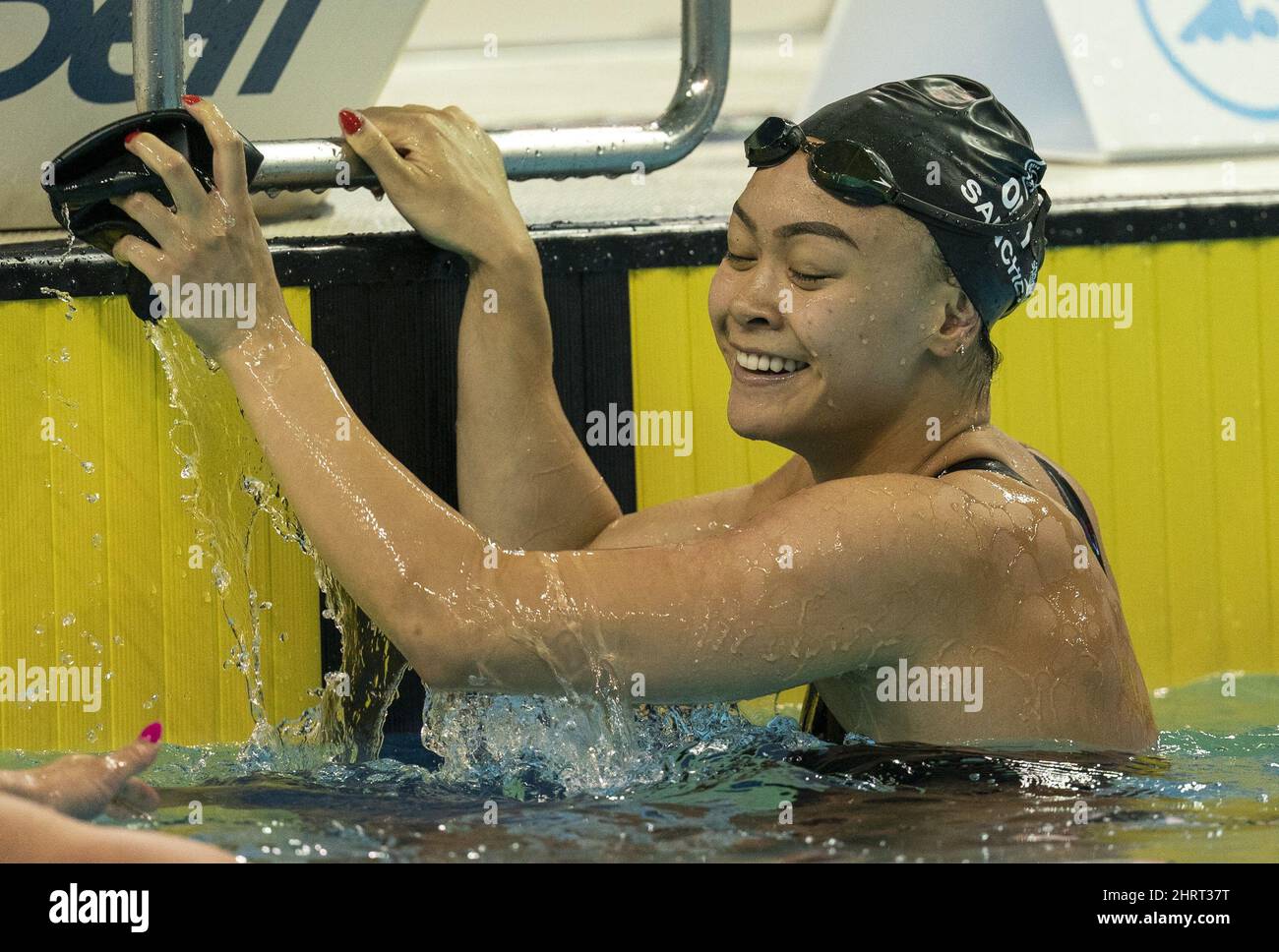 Kayla Sanchez smiles after winning the Womenâ€™s 50m Freestyle at the ...