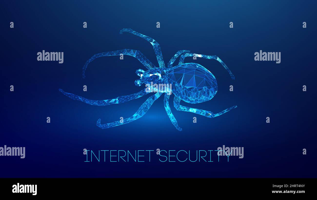 Virus spider in low poly style on blue background. Cybercryme ...