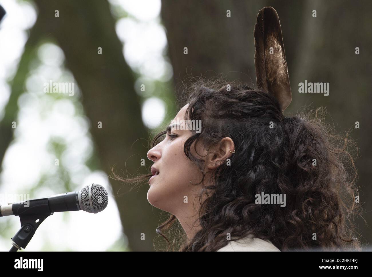 Native Wendat singer Keyara Gross-Louis sting as a few thousand people ...
