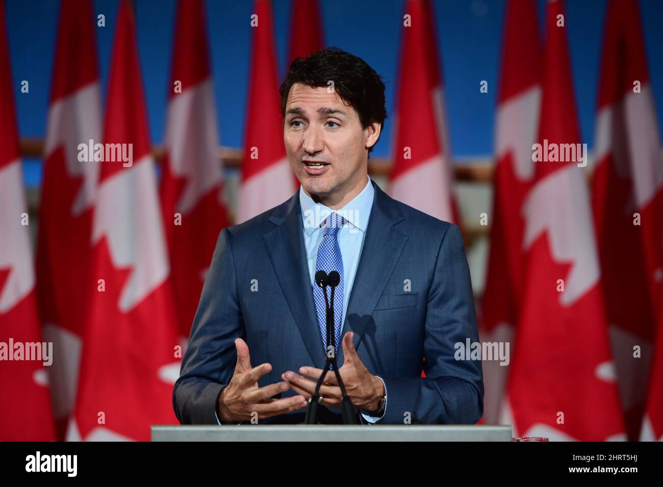 Justin Trudeau speaks during an announcement at the Canadian Museum of History in Gatineau, Que ...