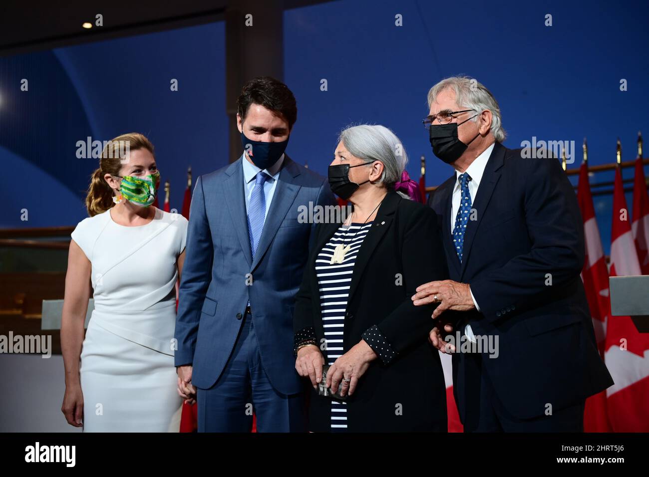 Sophie Gregoire Trudeau, left to right, Prime Minister Justin Trudeau, Mary Simon and her ...