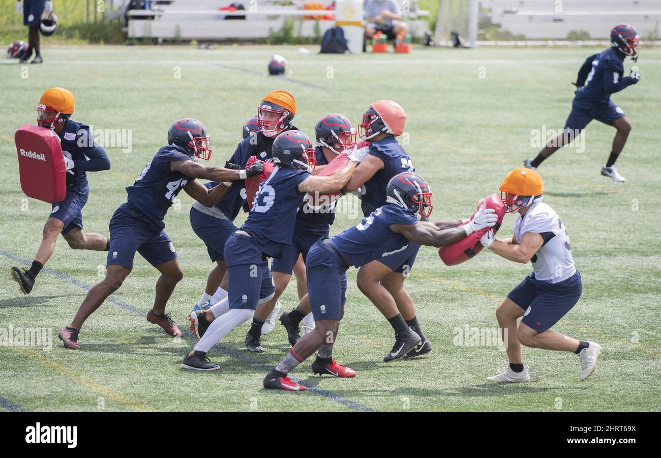 Montreal Alouettes players are shown during training camp ahead of the ...