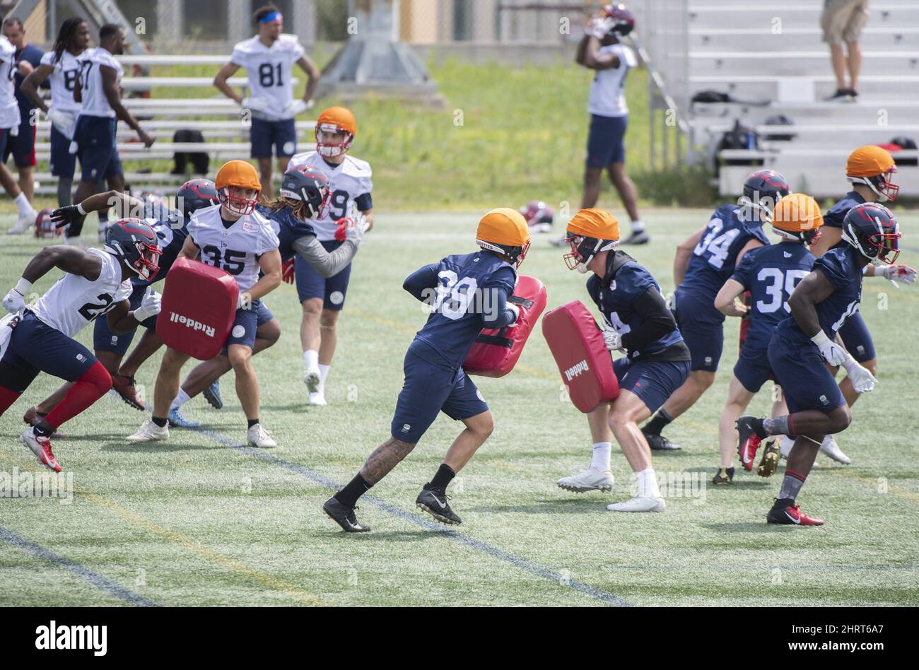 Montreal Alouettes players are shown during training camp ahead of the ...