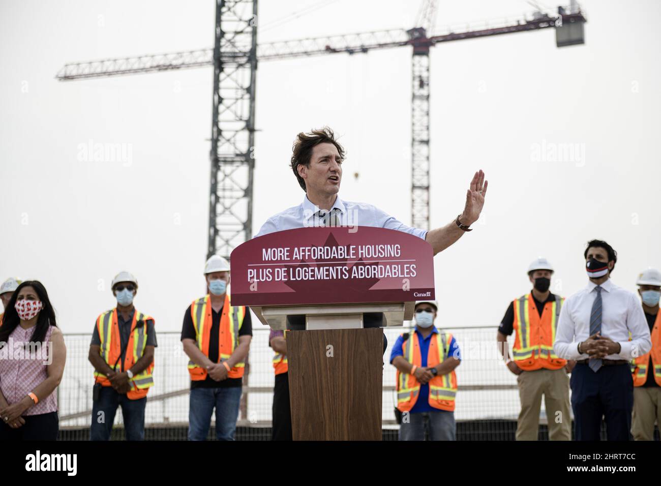Prime Minister Justin Trudeau makes remarks at a press conference at a ...