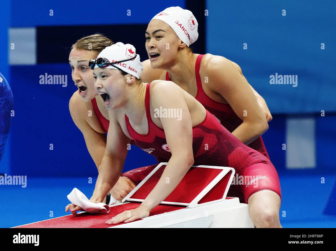 Canada's Rebecca Smith, Margaret MacNeil and Kayla Sanchez cheer on ...