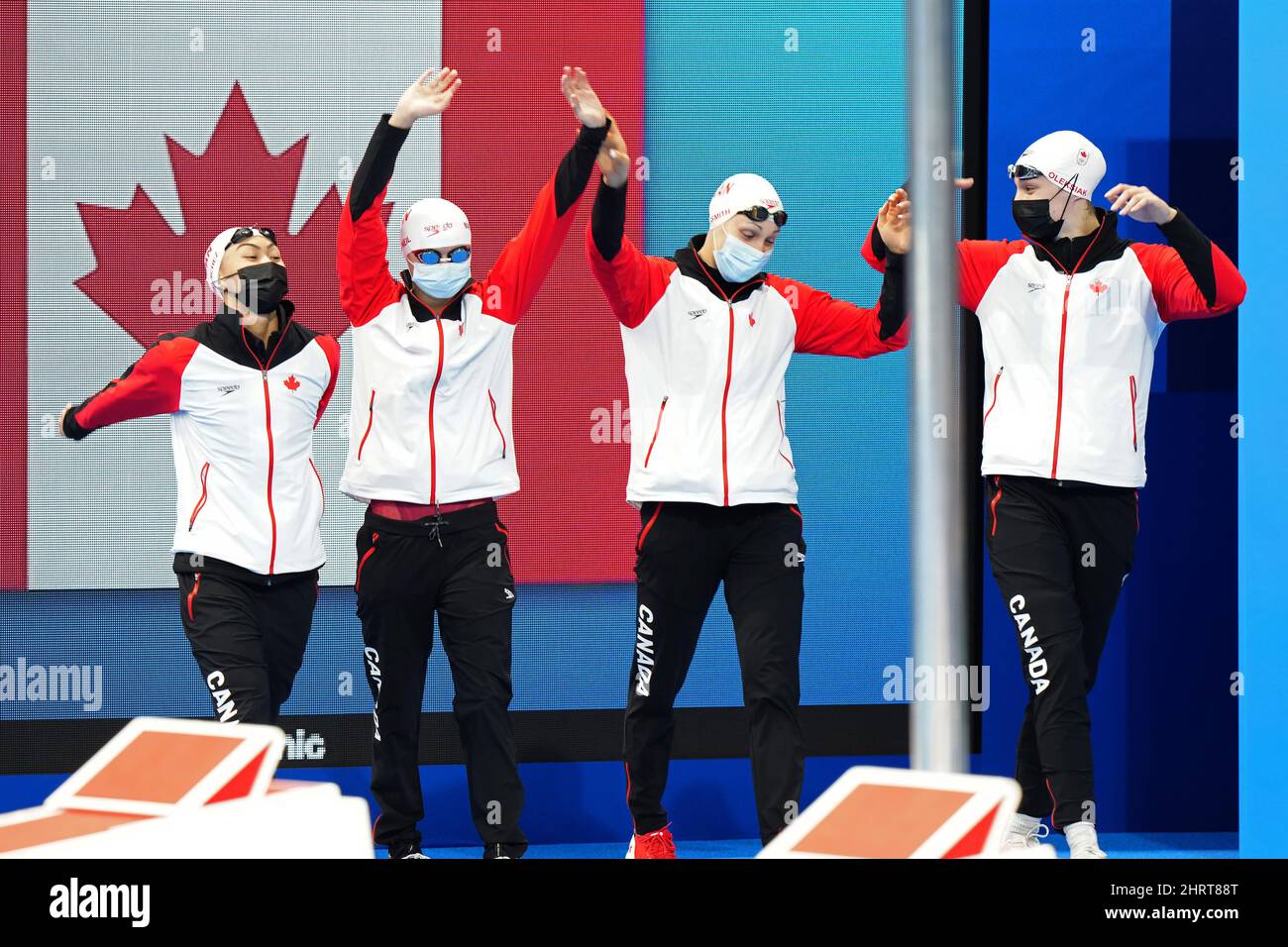 Canada's Kayla Sanchez, Margaret MacNeil, Rebecca Smith and Penny ...