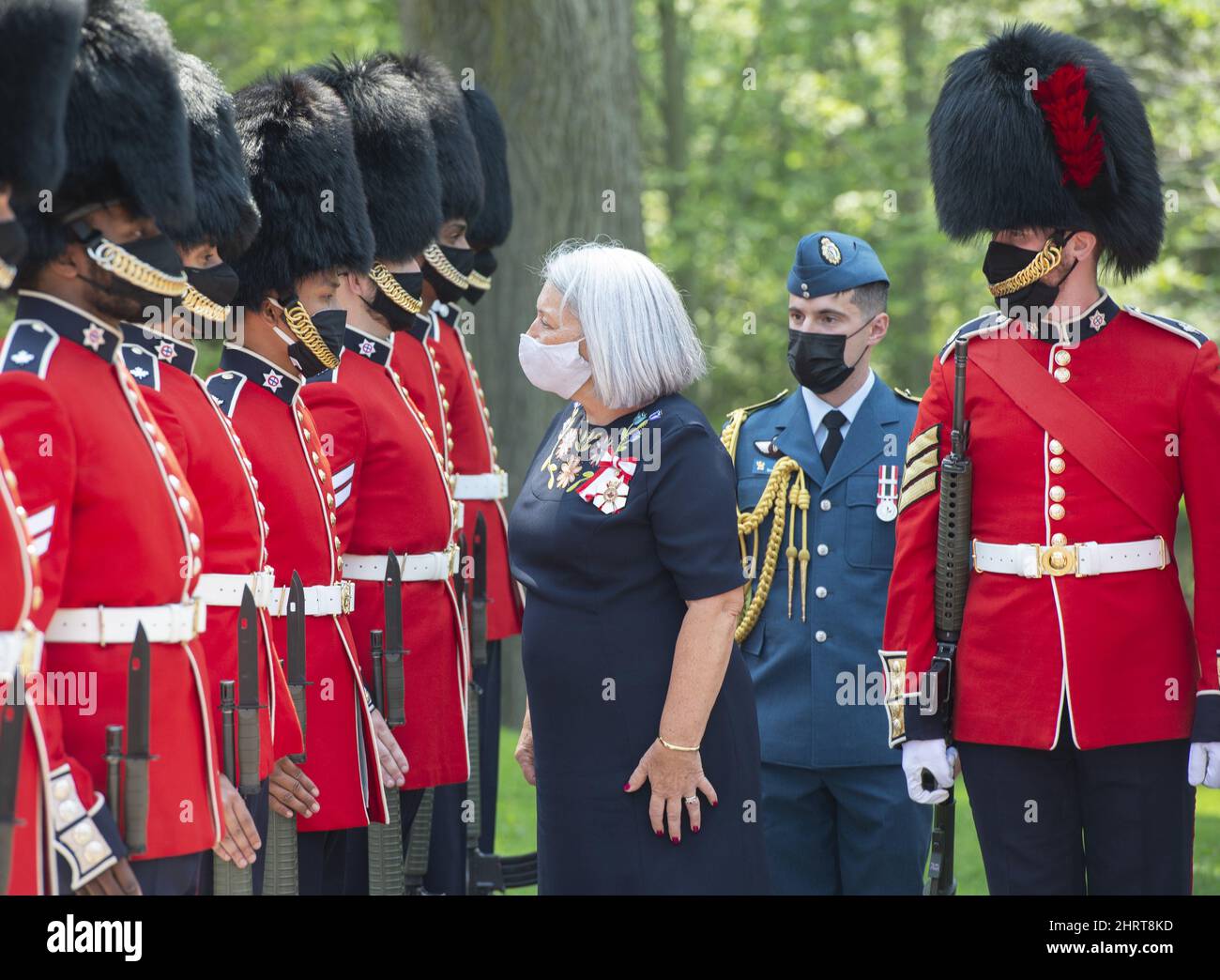 Governor General Mary Simon inspects the honour guard as she arrives at Rideau Hall, Monday ...