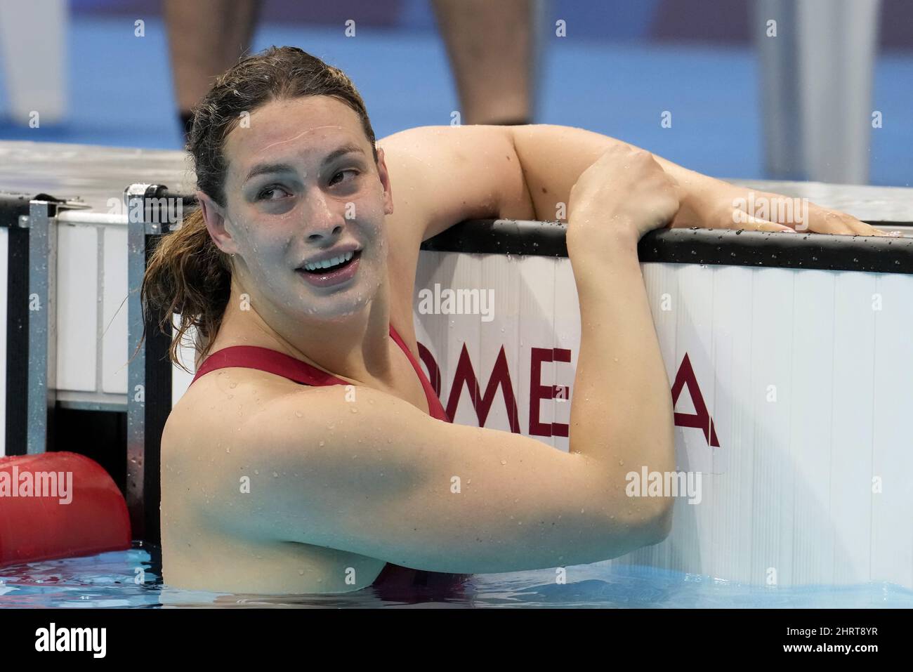 Canada's Penny Oleksiak reacts after swimming to take the bronze medal ...