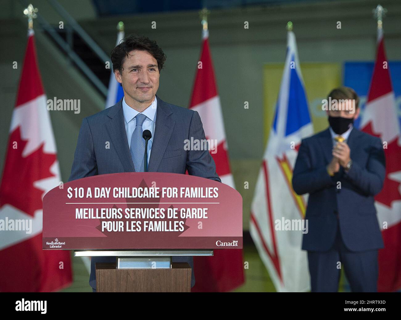 Prime Minister Justin Trudeau, accompanied by Newfoundland and Labrador ...