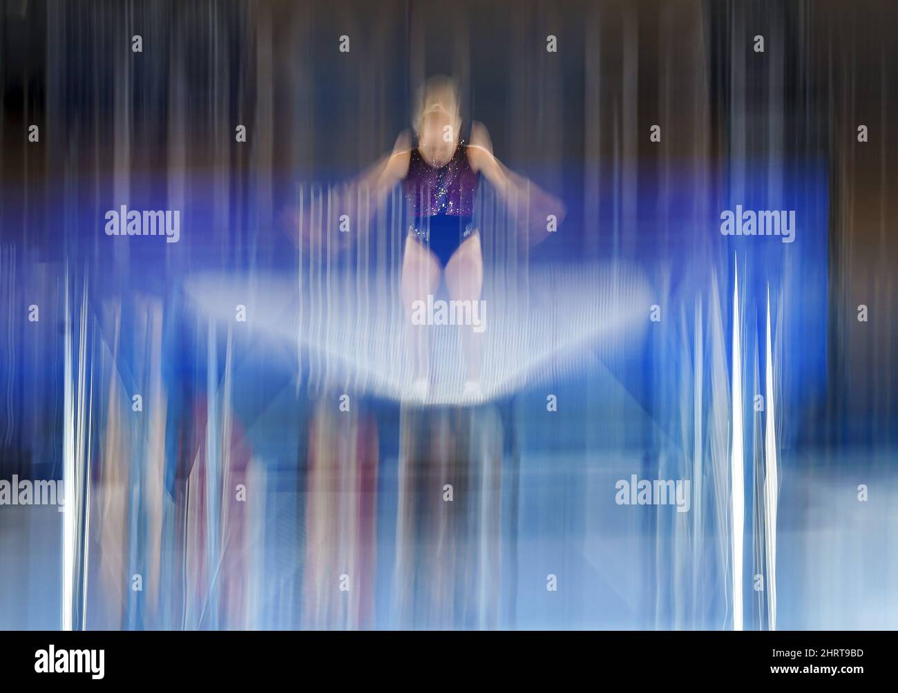 Rosie MacLennan of Canada practices prior to the women's trampoline ...