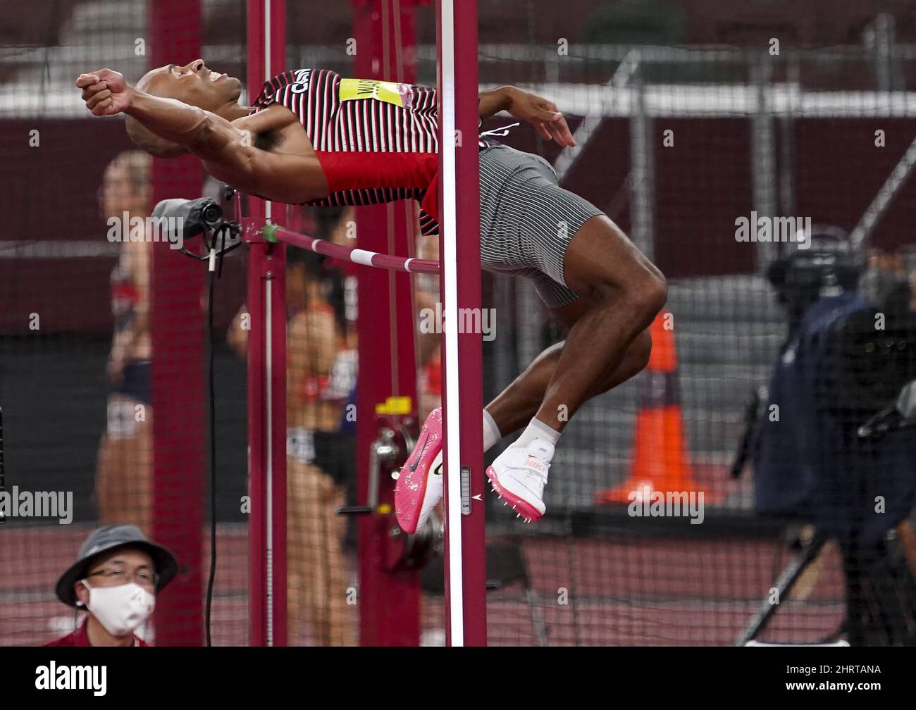 Damian Warner of Canada competes in Menâ€™s Decathlon High Jump during ...