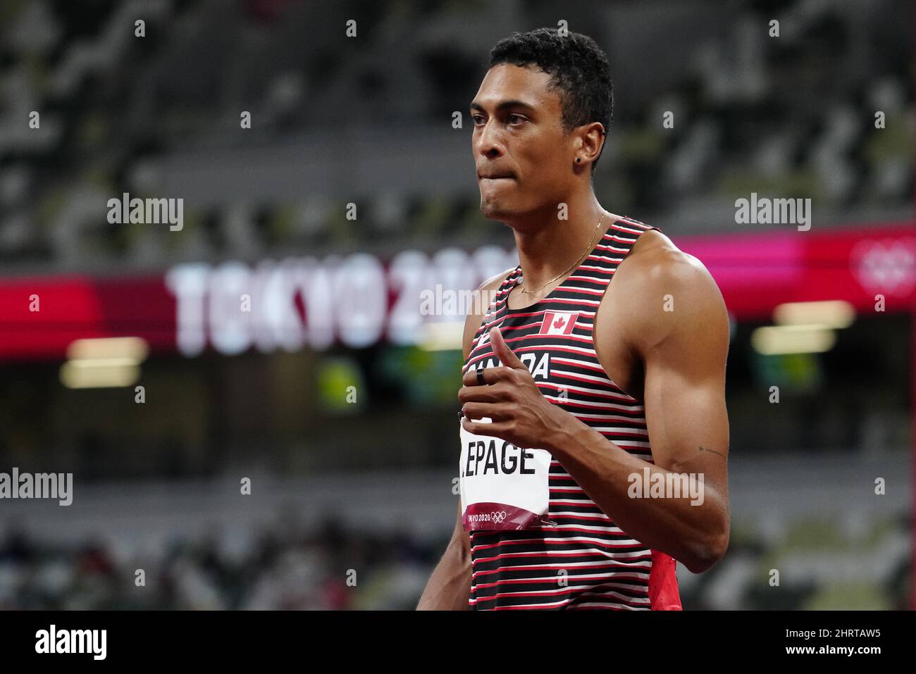 Canada's Pierce Lepage signals to his coach before his 400m heat in the ...