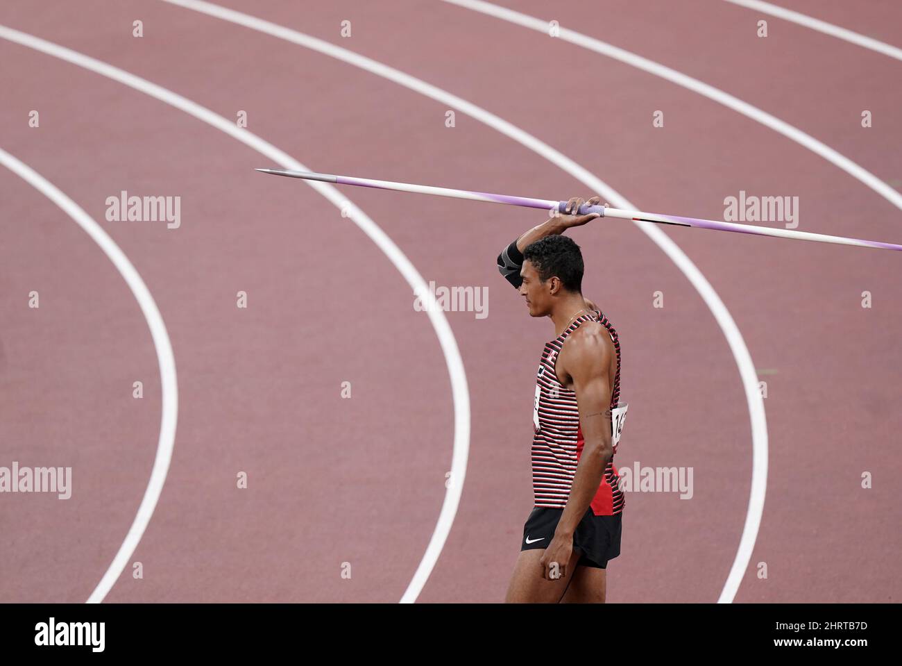 Canada's Pierce LePage gets set to throw the javelin during the men's ...