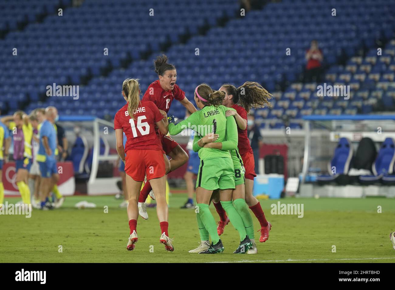 Canada players including Janine Beckie (left to right) Christine ...