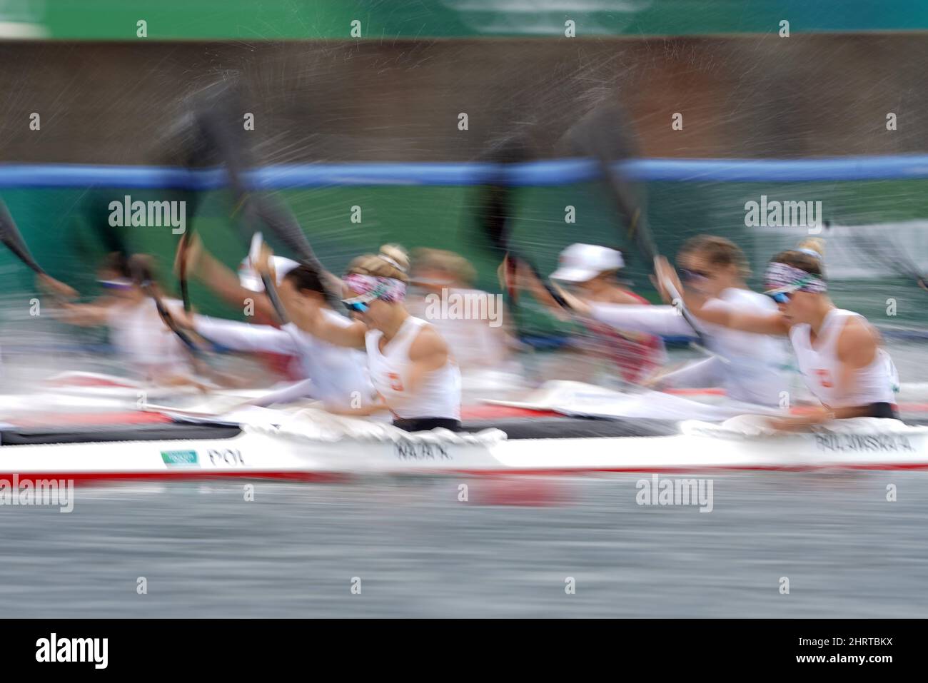 Teams compete in the women's kayak four 500m semifinal at the 2020 ...