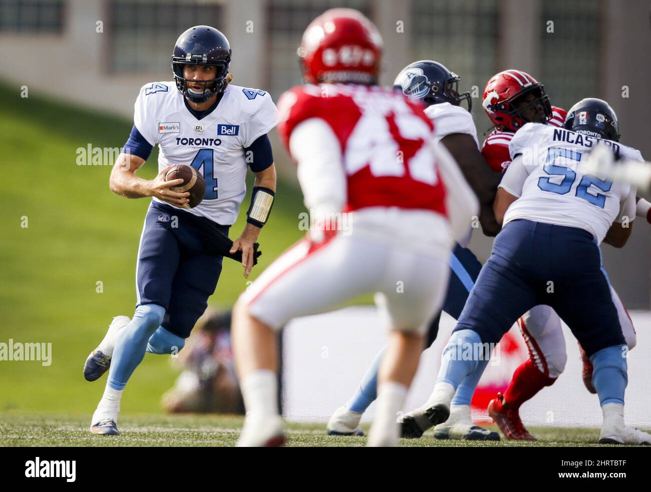 Toronto Argonauts quarterback McLeod Bethel-Thompson, left, looks for ...
