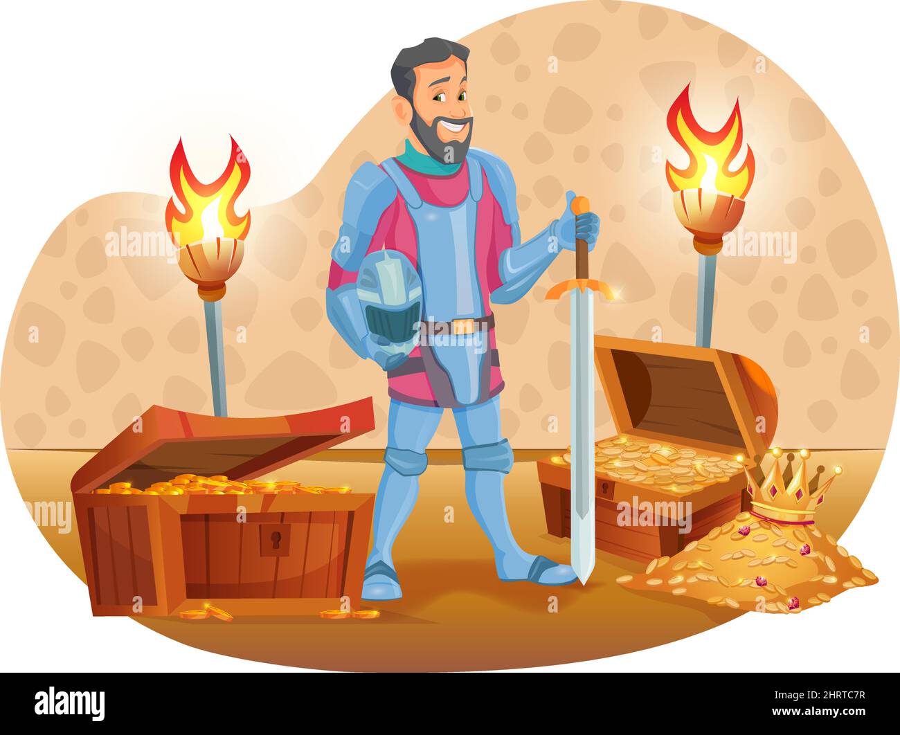 Heroic adventure scene with knight with sword finding enchanted ...