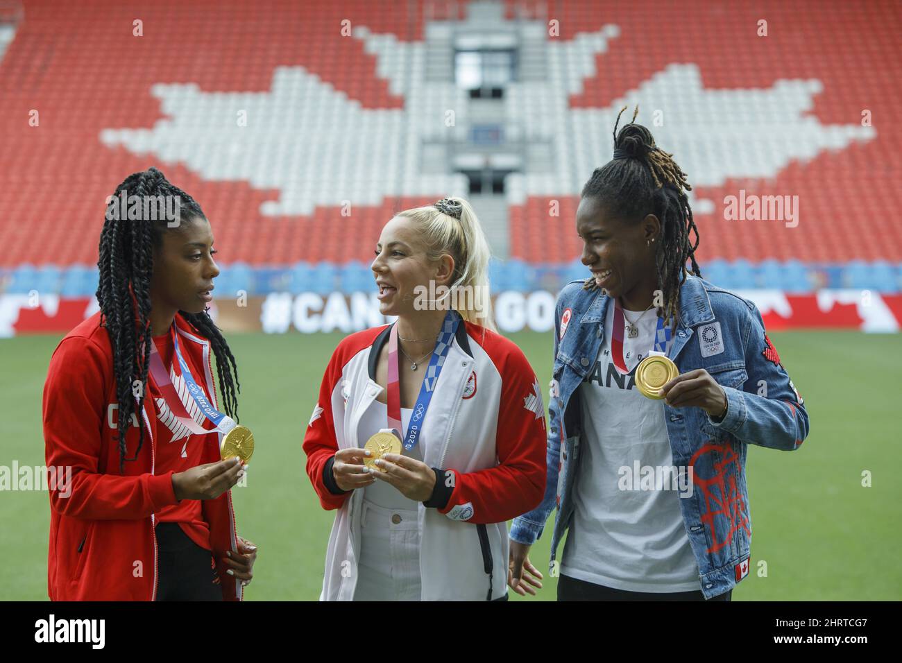 From left, Canadian women's soccer players Ashley Lawrence, Adriana ...
