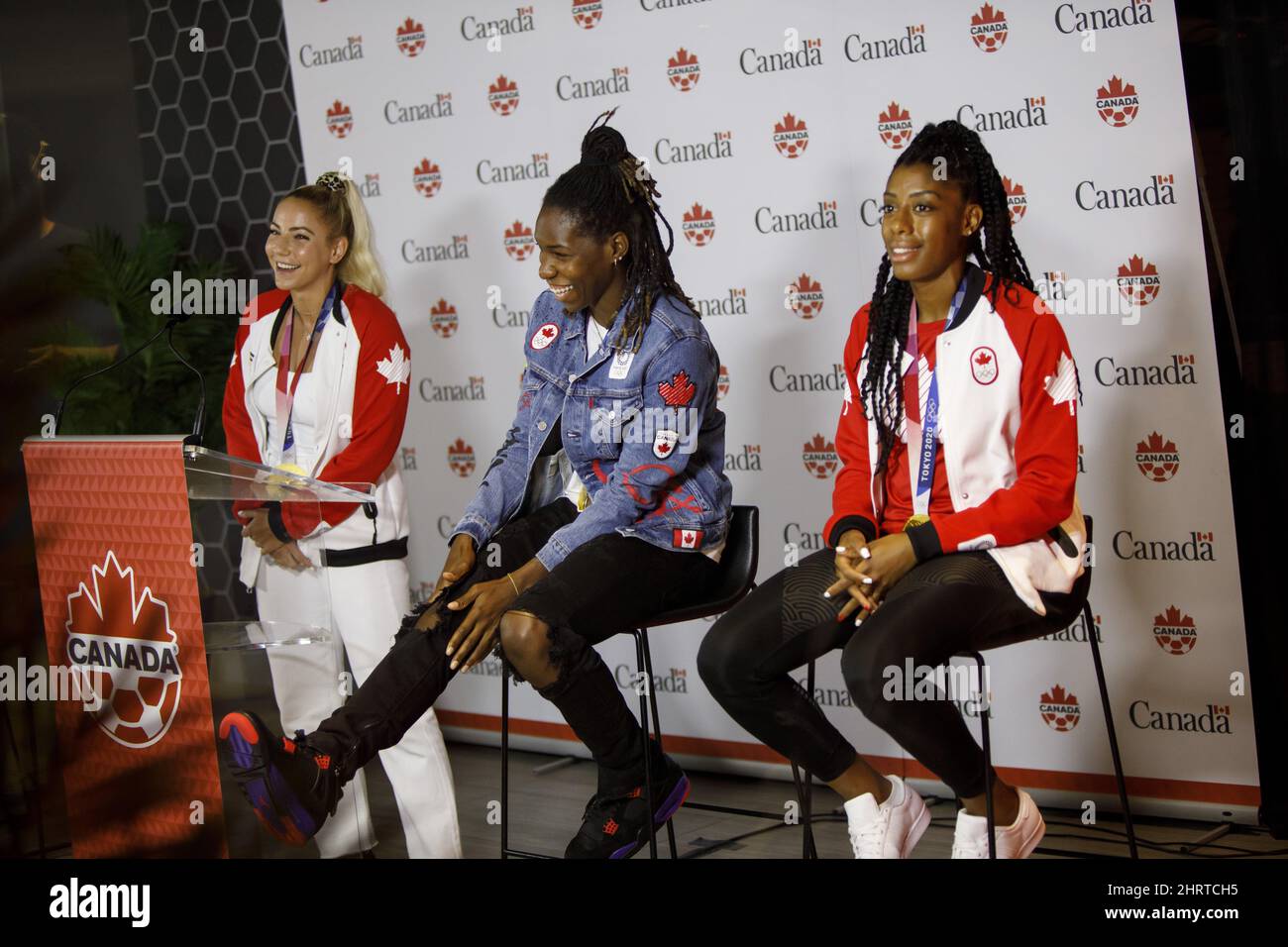 At centre, Kadeisha Buchanan laughs alongside Canadian women's soccer ...