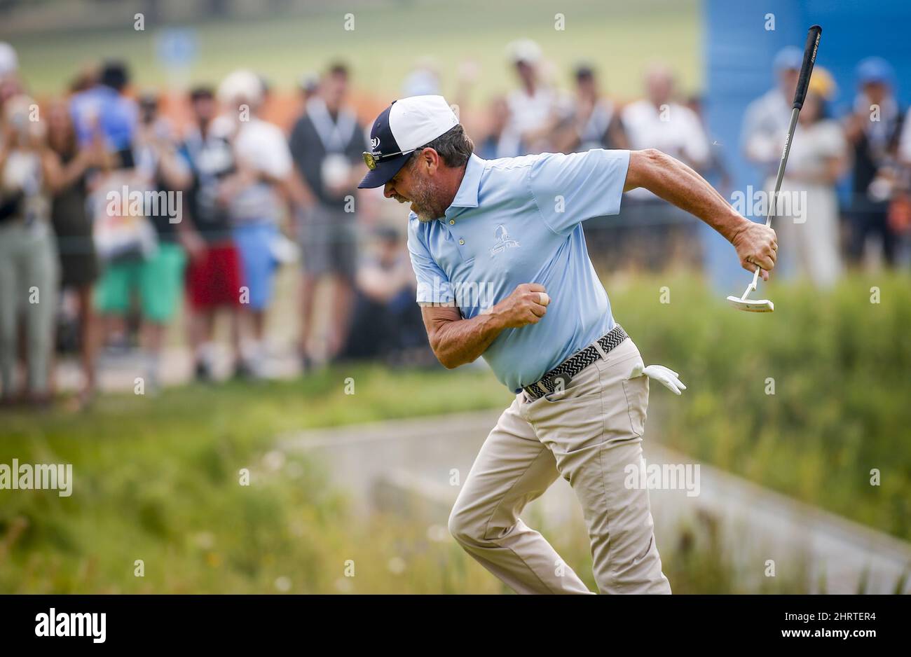 Doug Barron, of the United States, celebrates winning the PGA Tour ...