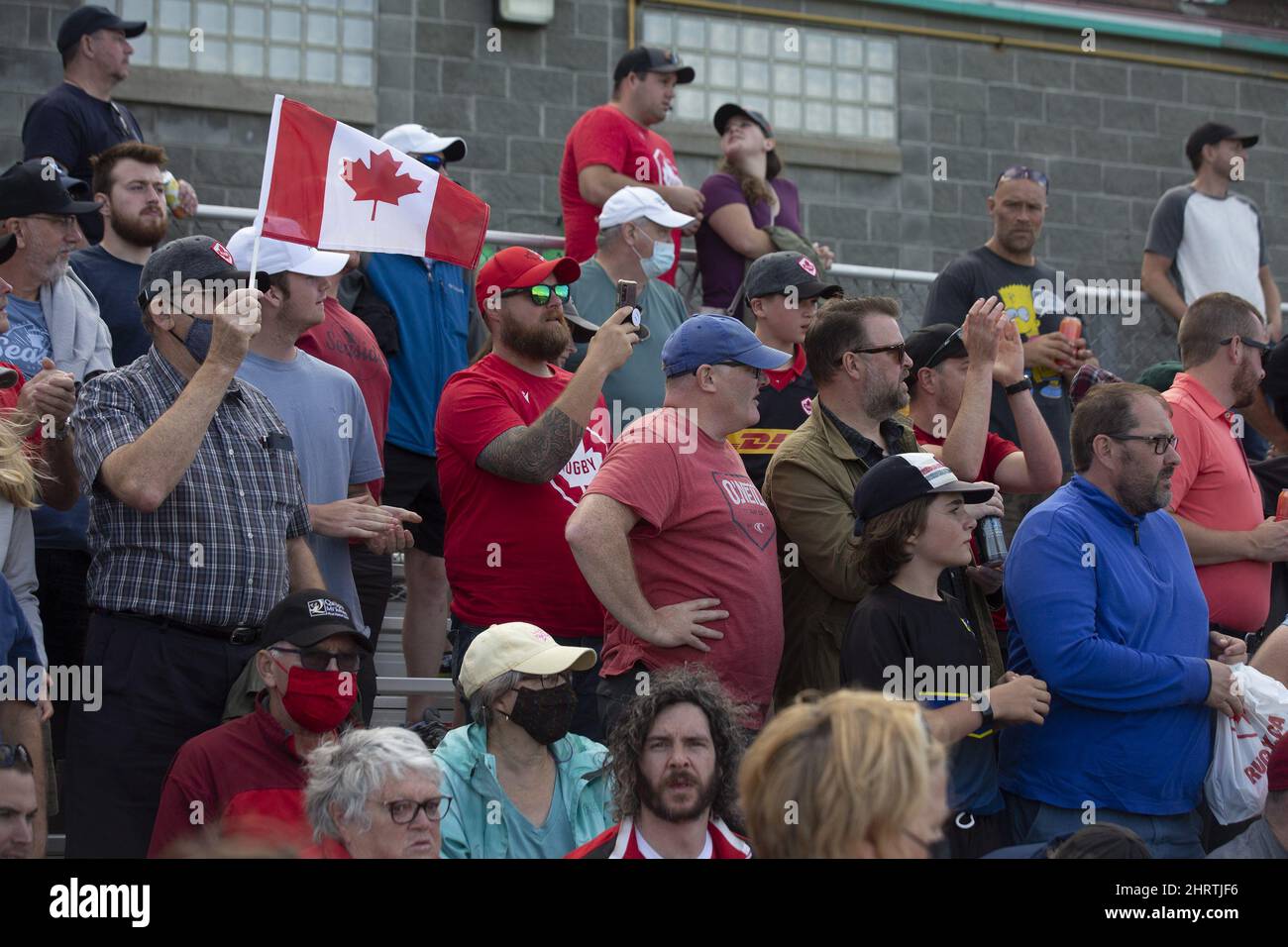 The crowd looks on from the stands during the first match of the Rugby ...