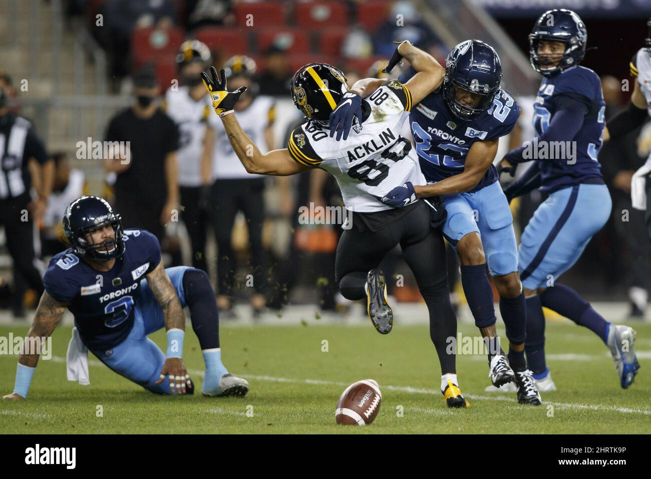 Toronto Argonauts defensive back Jeff Richards (23) tackles Hamilton ...