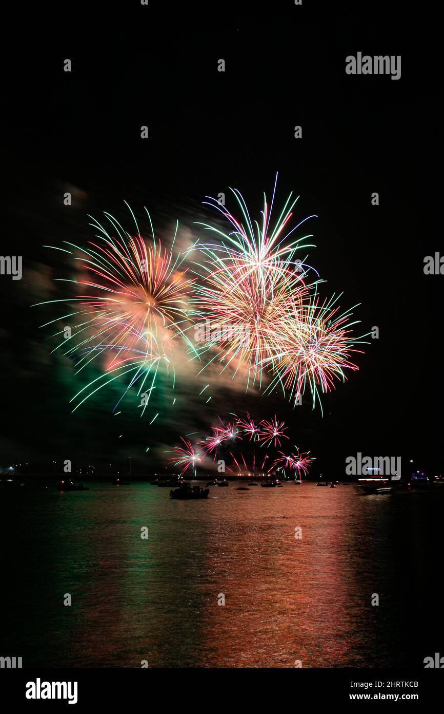 Huge colorful British firework championships held at Plymouth, Devon ...