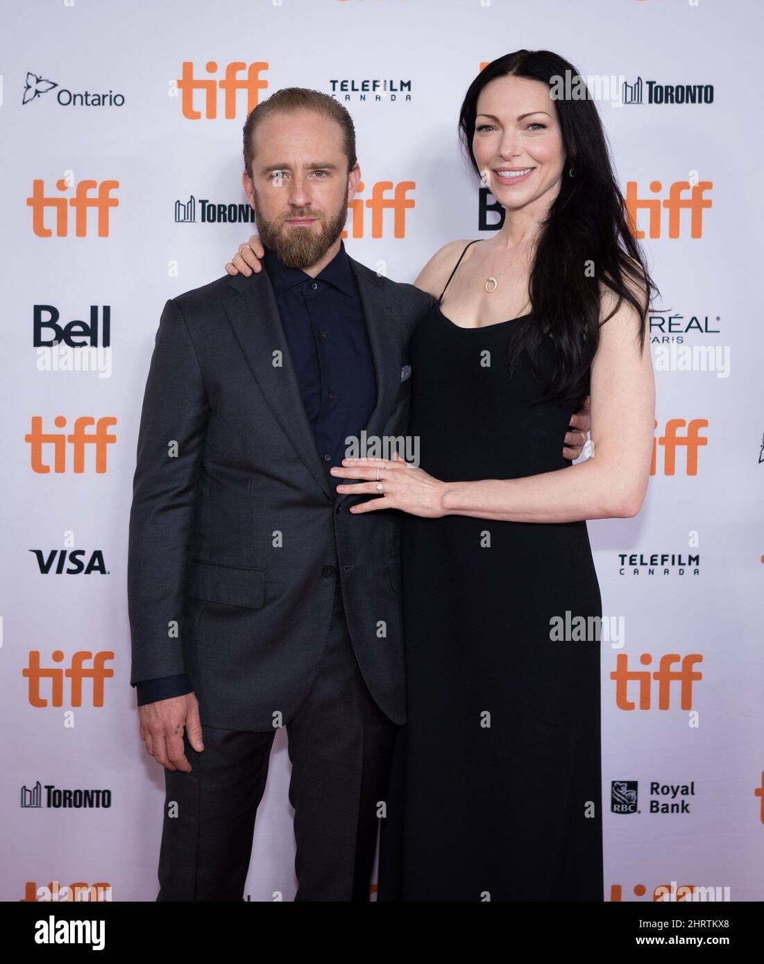 Actors Ben Foster and wife Laura Prepon, pose for a photograph on the ...