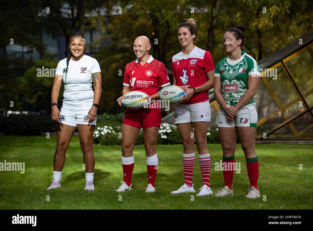 Women's rugby captains from left to right; United States' Nana Fa'avesi ...