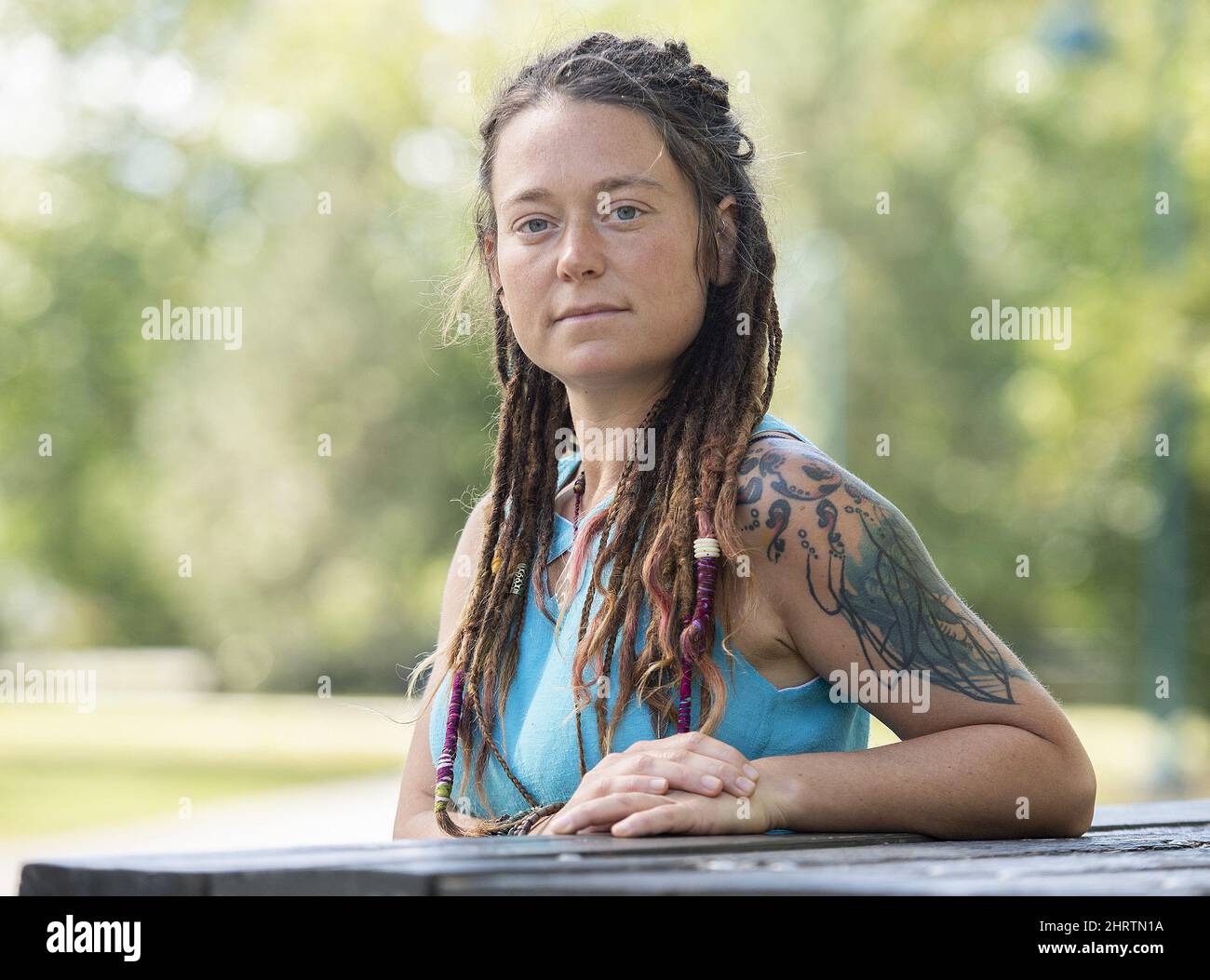Edith Blais poses in a park in Candiac, Que., Friday, September 3, 2021 ...