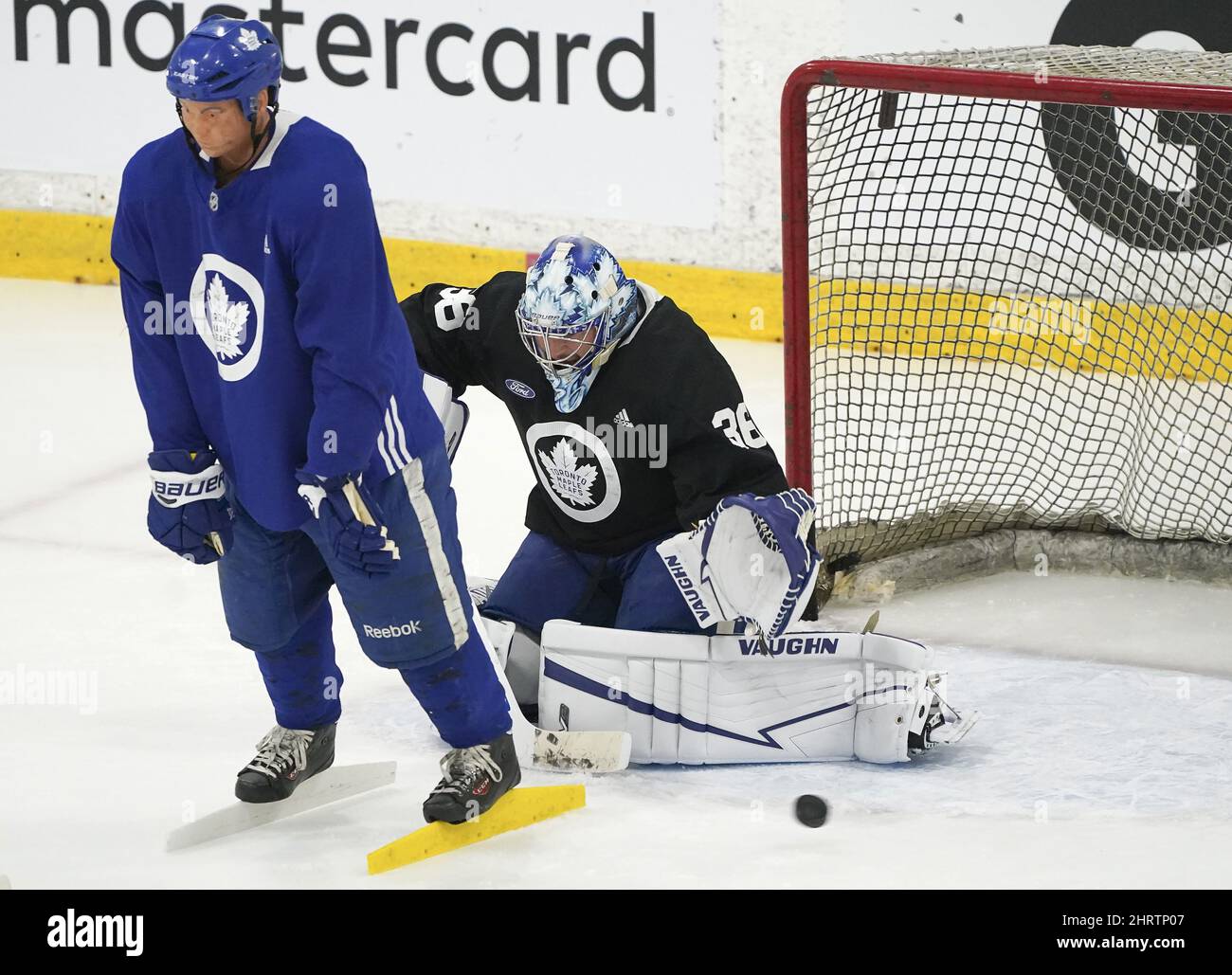 Toronto Maple Leafs goaltender Petr Mrazek makes a save in front of a ...