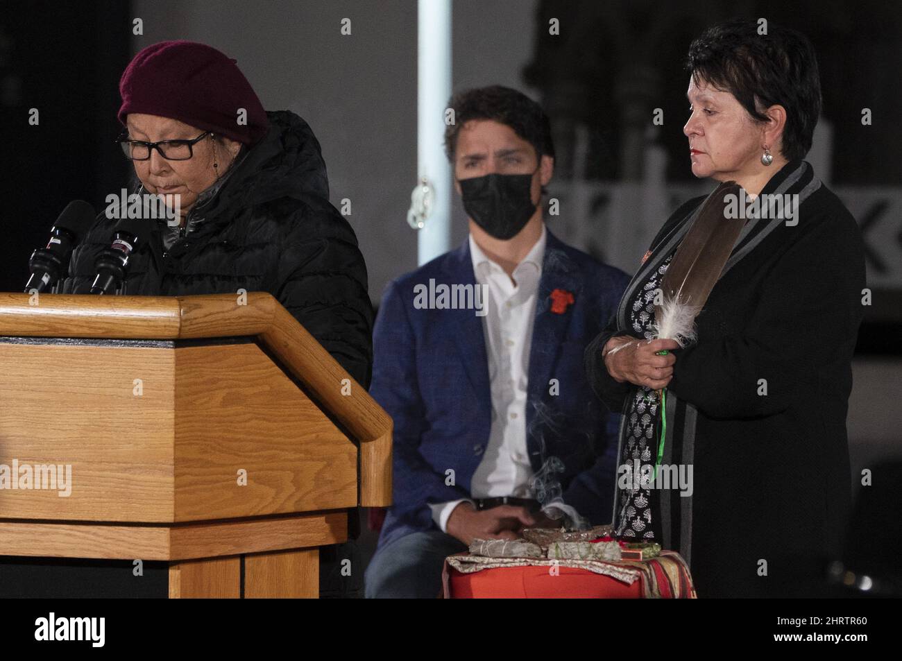 Canadian Prime Minister Justin Trudeau and elder Claudette Commanda ...