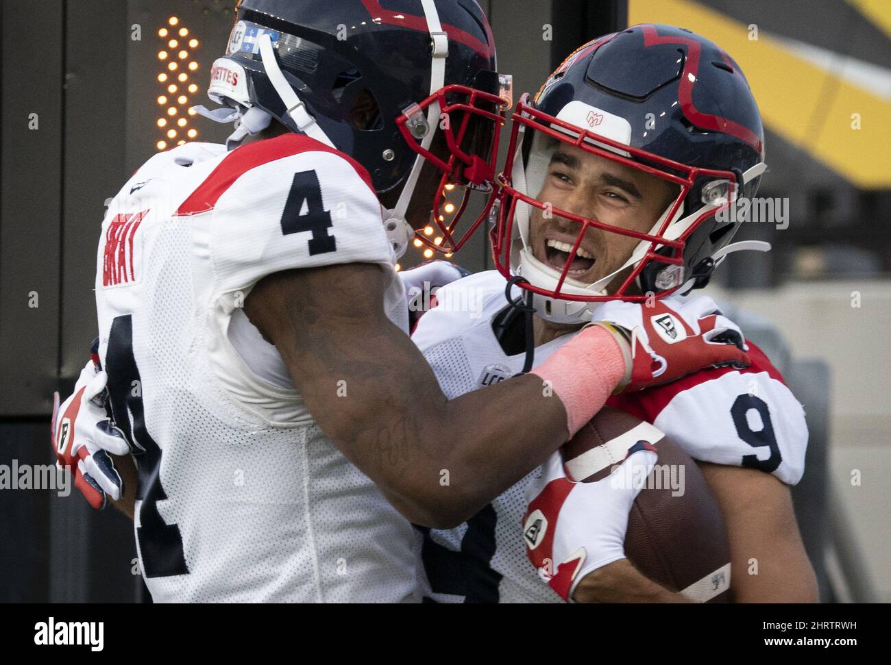 Montreal Alouettes wide receiver Jake Wieneke (9) celebrates his ...
