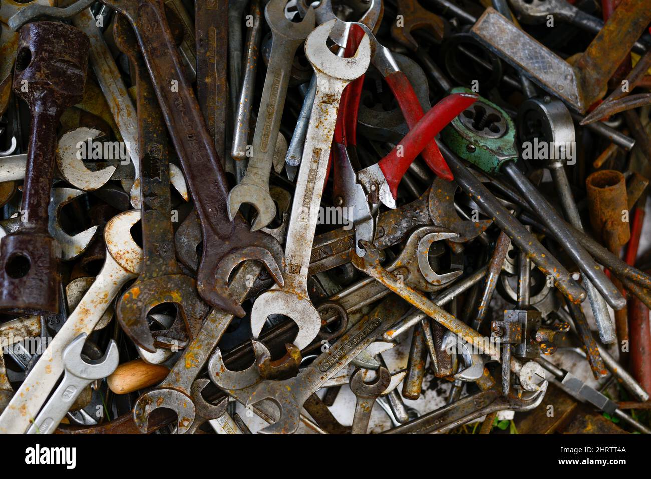 Top view of the pile of different types of wrench on each other Stock ...